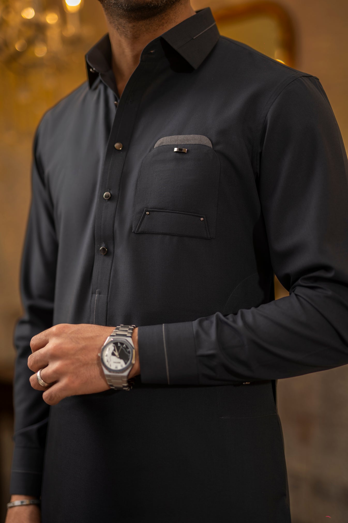 GREY CLASSIC COLLAR SHALWAR KAMEEZ – Kunzul Channar